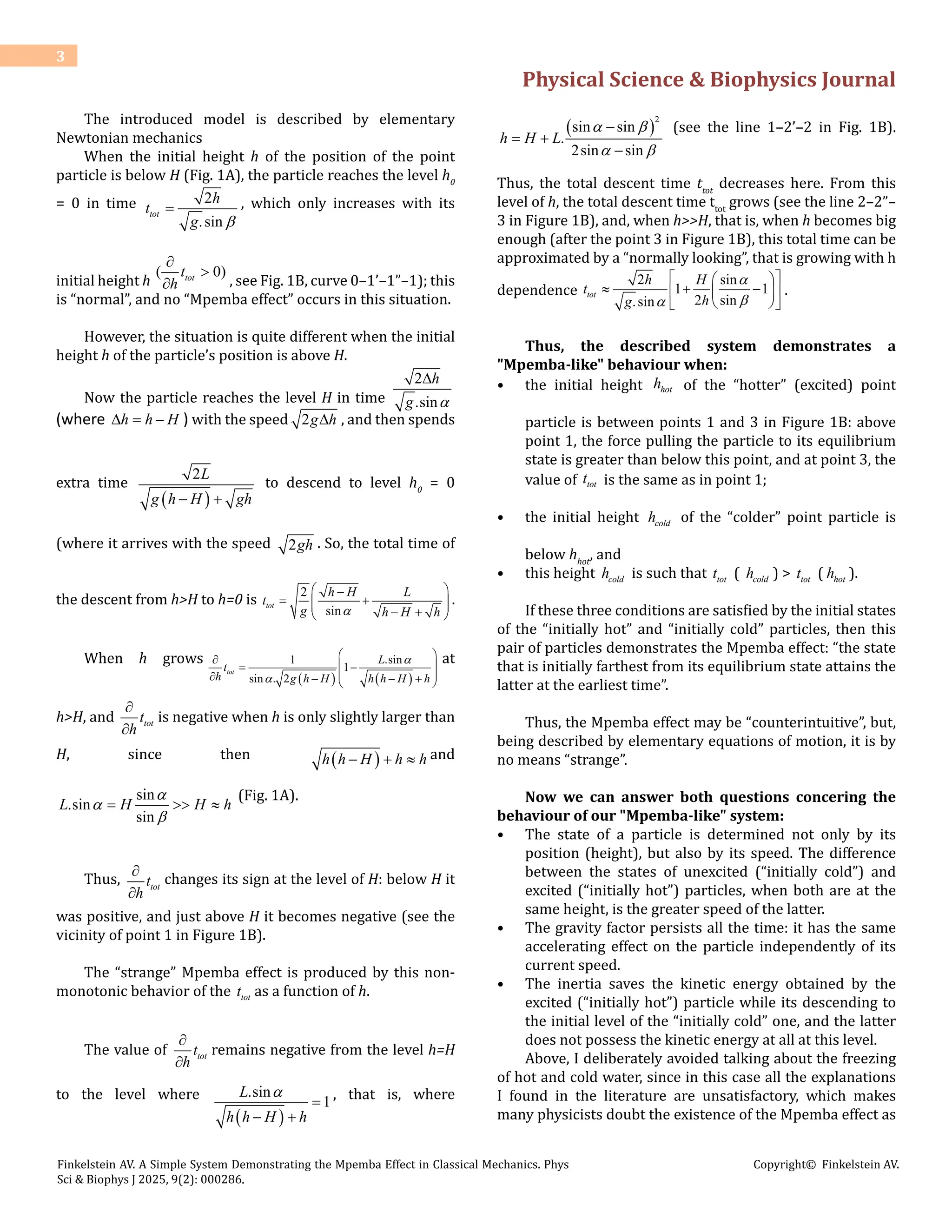 A Simple System Demonstrating the Mpemba Effect in Classical Mechanics | PDF