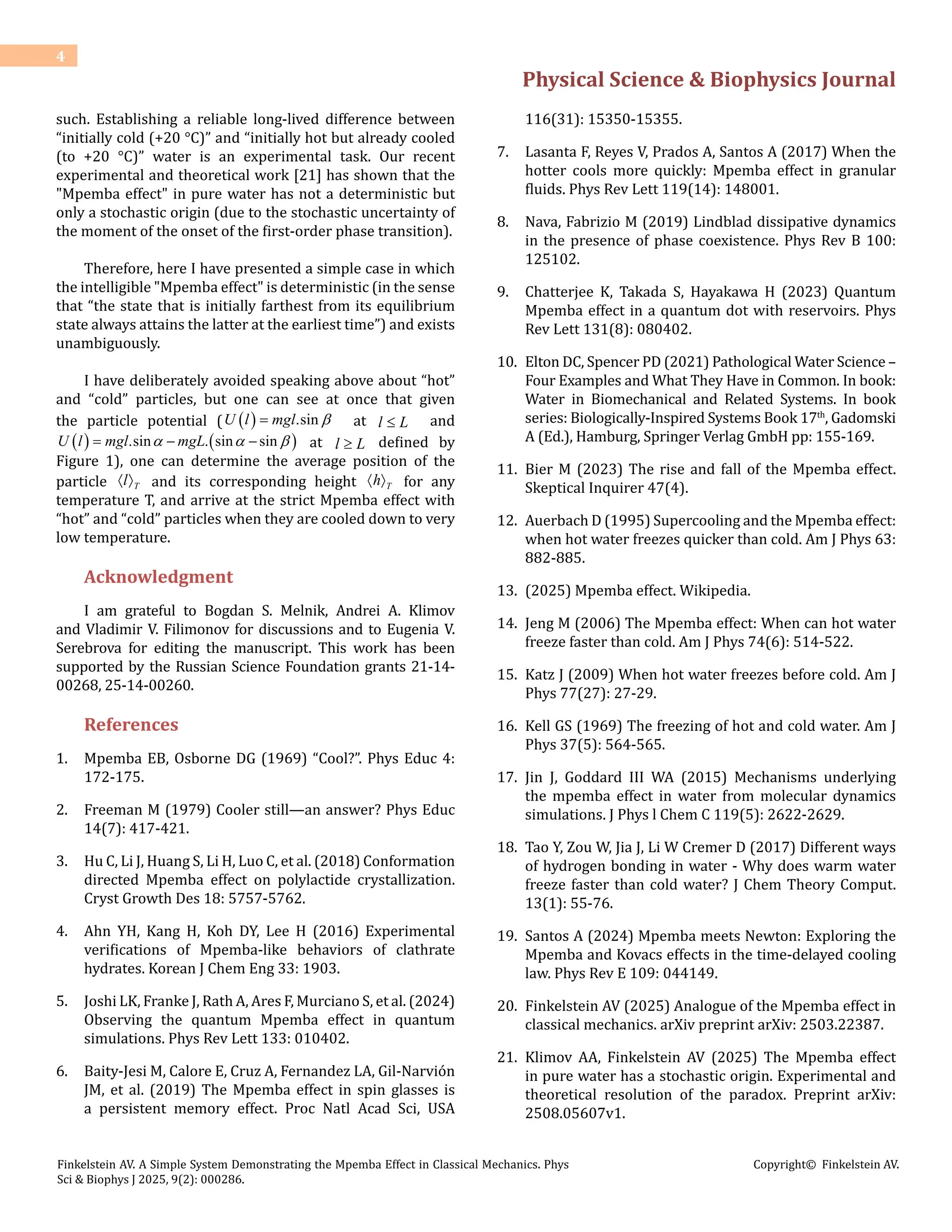 A Simple System Demonstrating the Mpemba Effect in Classical Mechanics ...