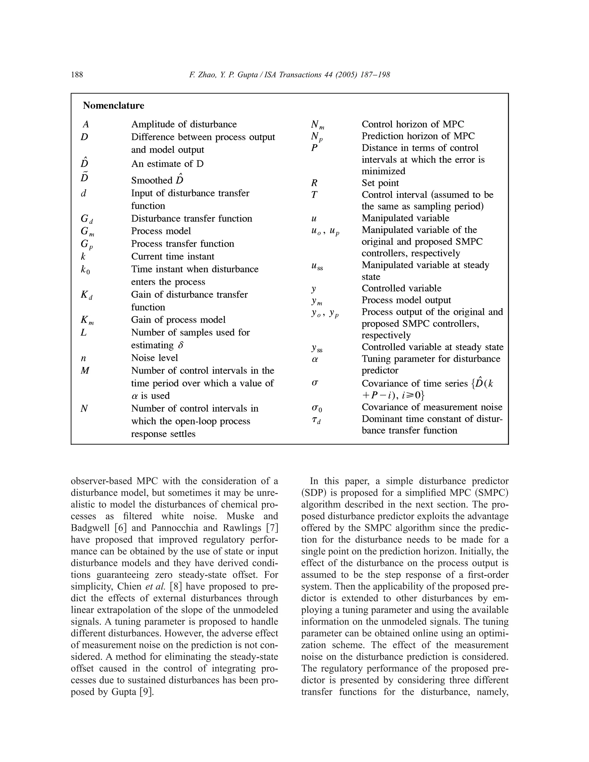 A simplified predictive control algorithm for disturbance rejection | PDF