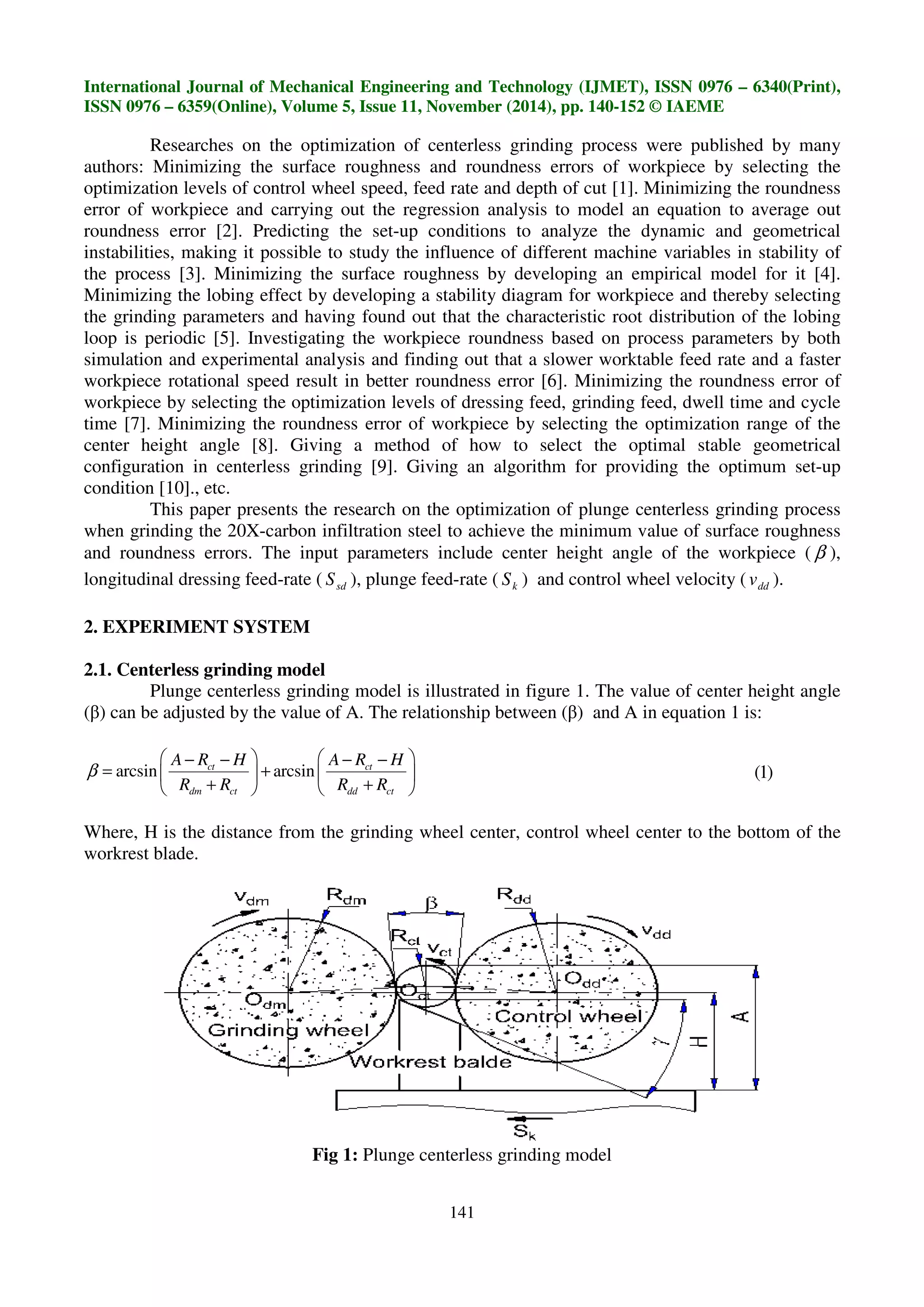 A STUDY ON MULTI-OBJECTIVE OPTIMIZATION OF PLUNGE CENTERLESS GRINDING PROCESS | PDF