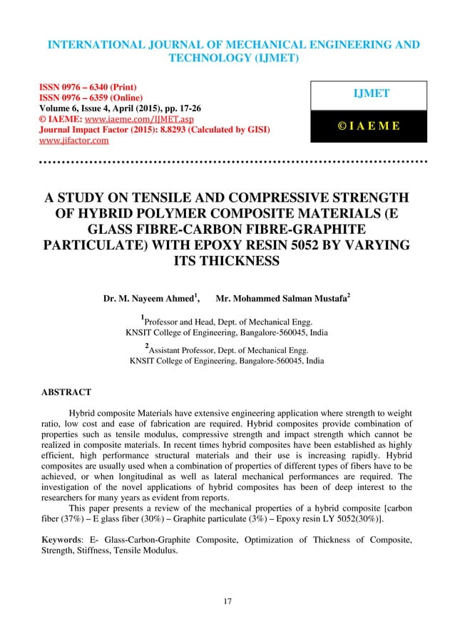A STUDY ON TENSILE AND COMPRESSIVE STRENGTH OF HYBRID POLYMER COMPOSITE ...