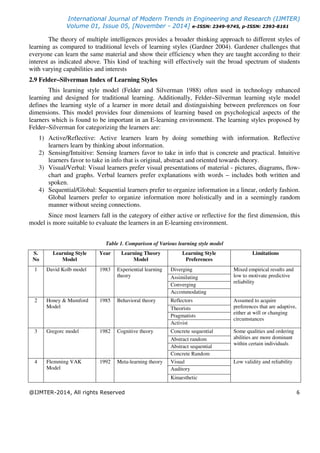A Survey on Various Learning Styles Used in E-Learning System | PDF
