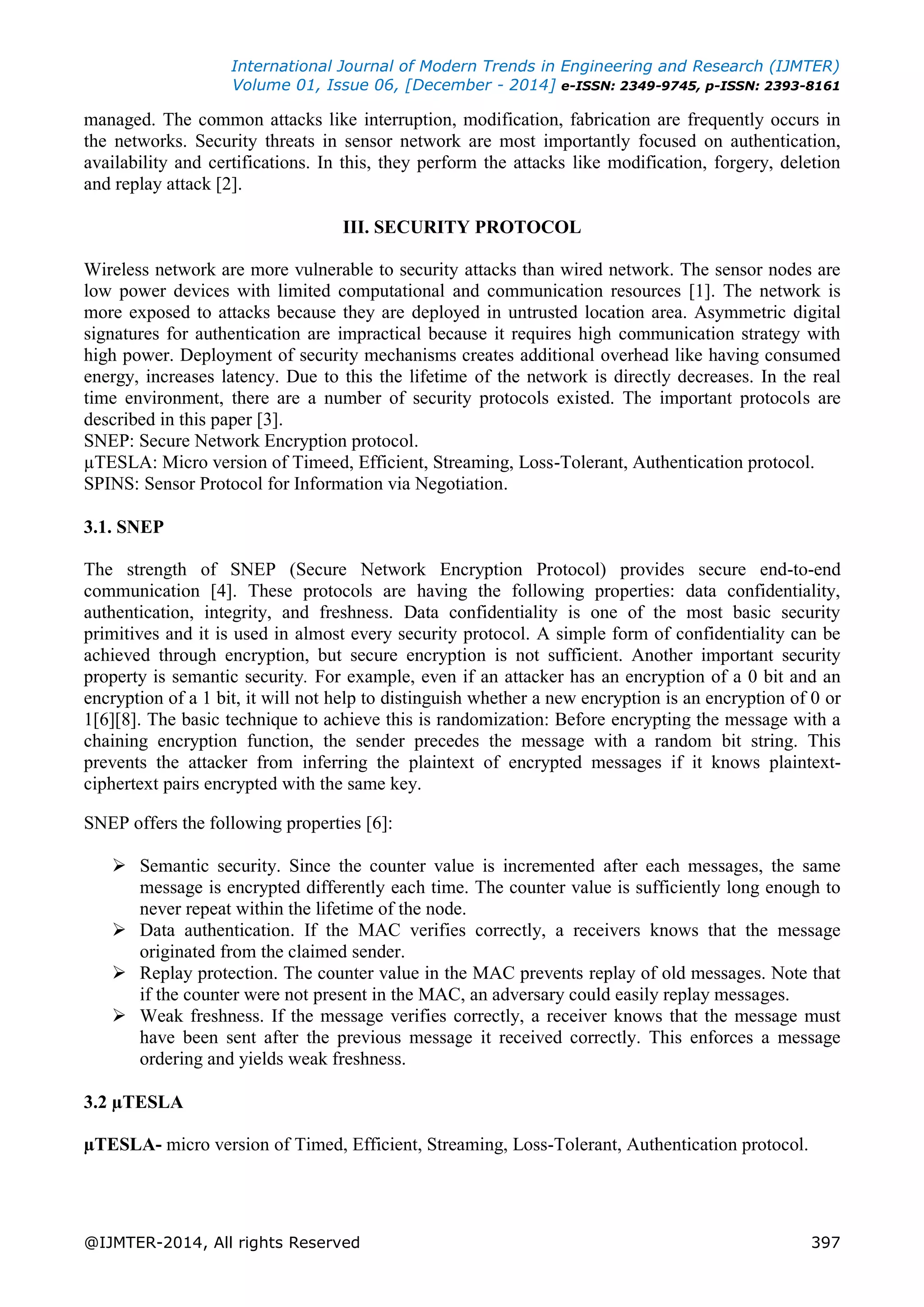 A-SURVEY SECURITY PROTOCOL FOR WIRELESS SENSOR NETWORK | PDF
