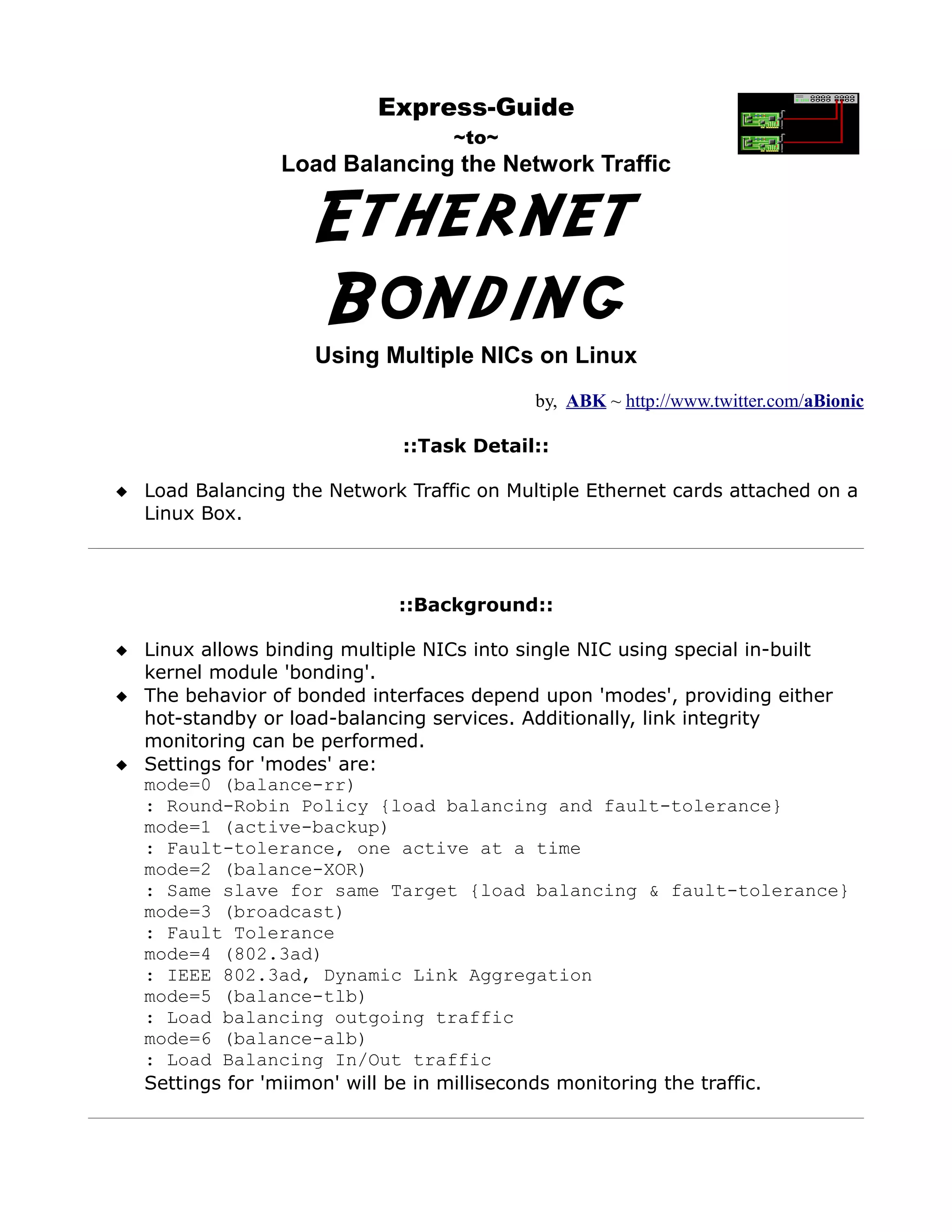Ethernet Bonding for Multiple NICs on Linux ~ A techXpress Guide | PDF