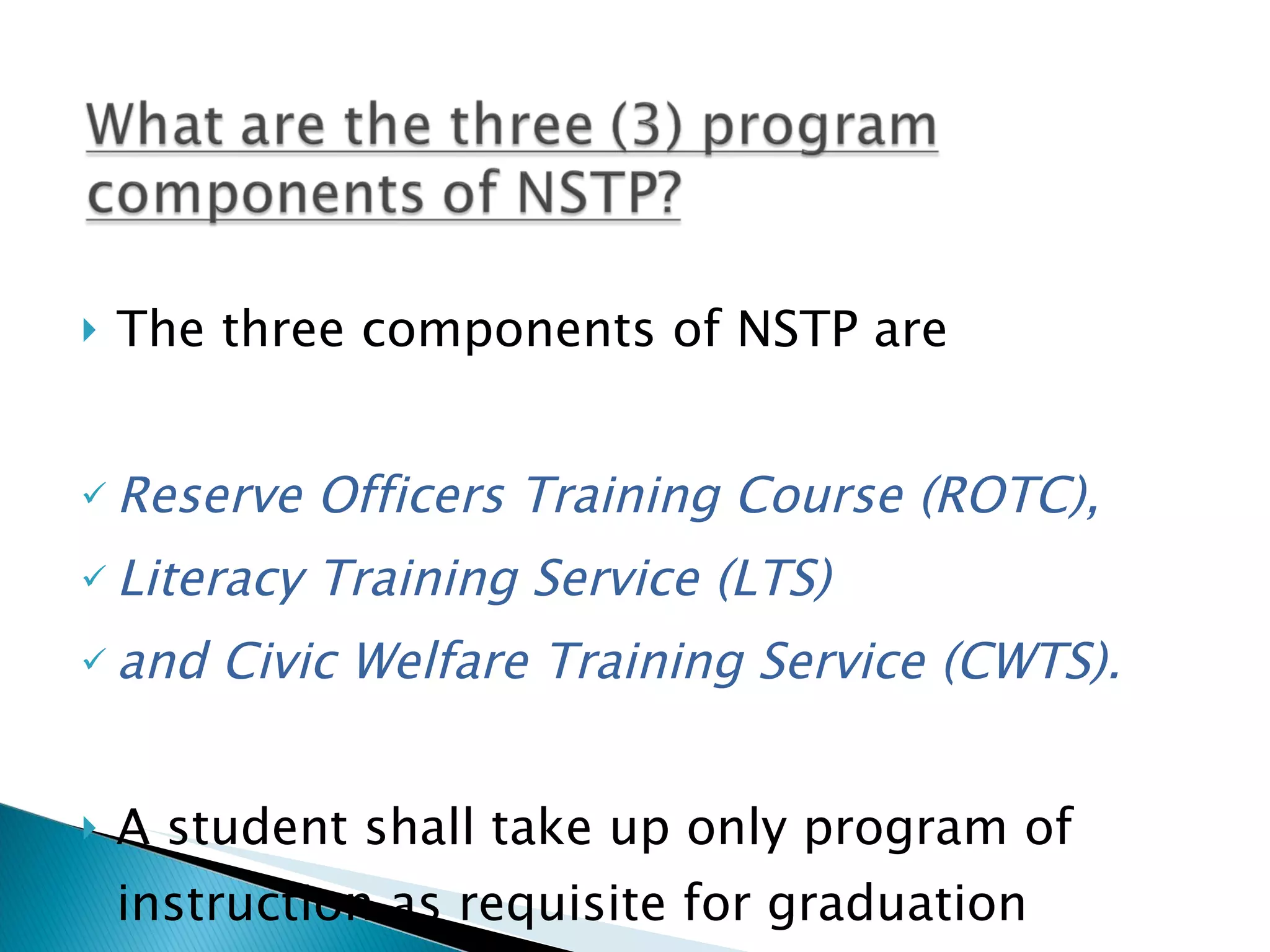 A. the national service training program | PPT