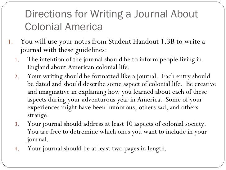 A Trip Through The Colonies Journal Writing Activity
