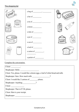 Shopping list - containers - nouns - grocery list | DOCX | Grocery ...