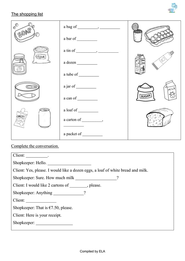shopping list - shop conversation - groceries | DOCX