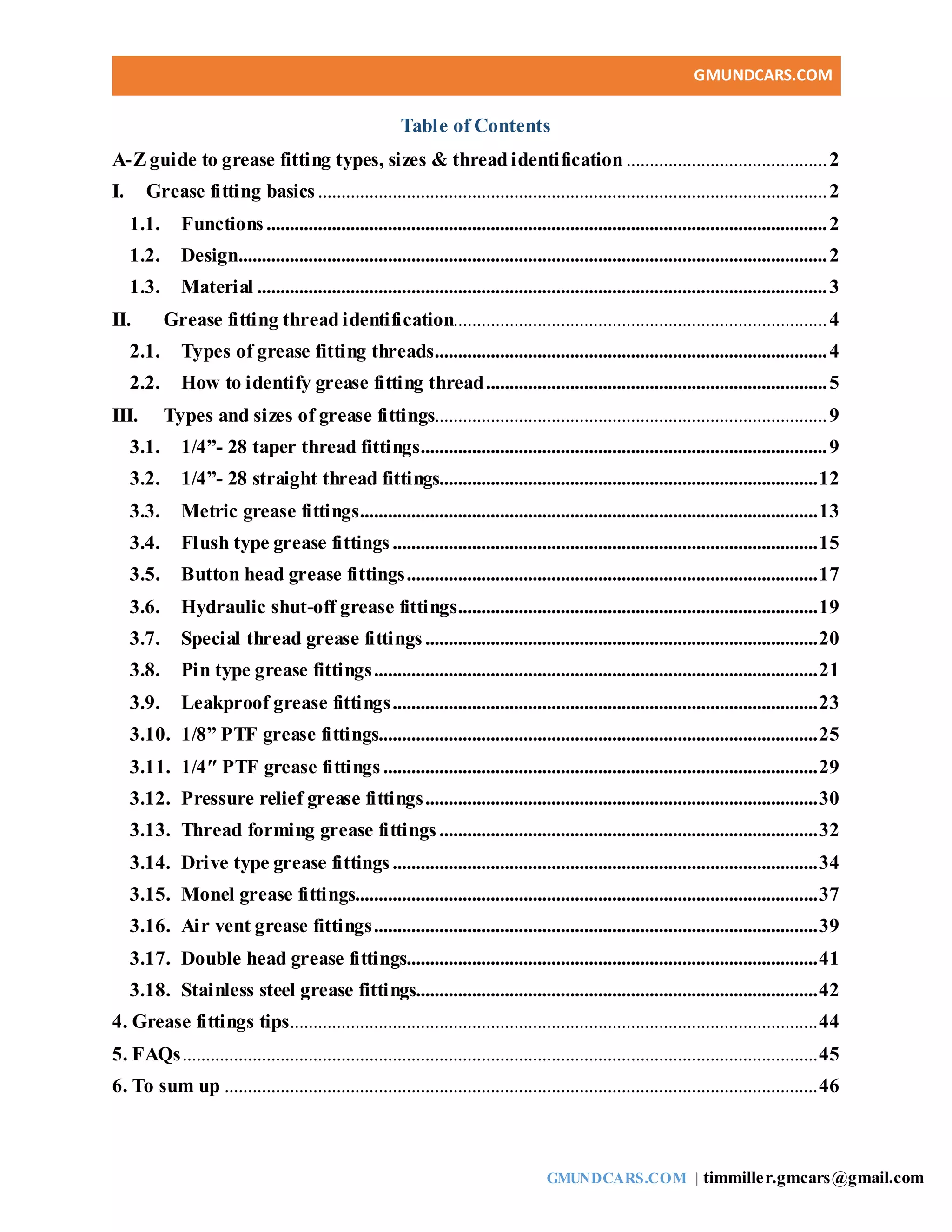 A-Z Guide To Grease Fitting Types, Sizes & Thread Identification | DOCX
