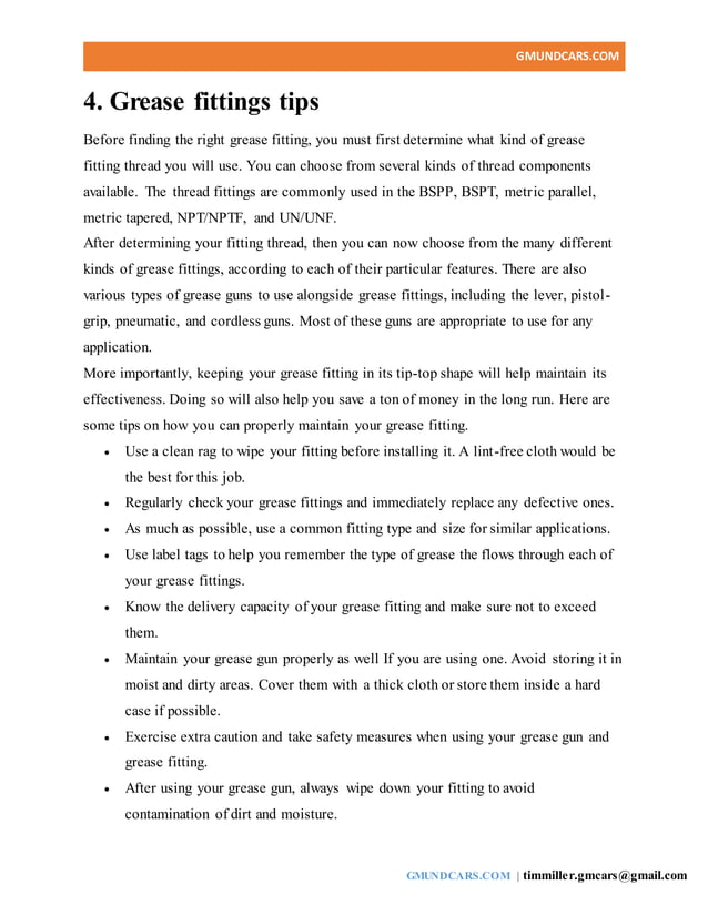 A-Z Guide To Grease Fitting Types, Sizes & Thread Identification | DOCX
