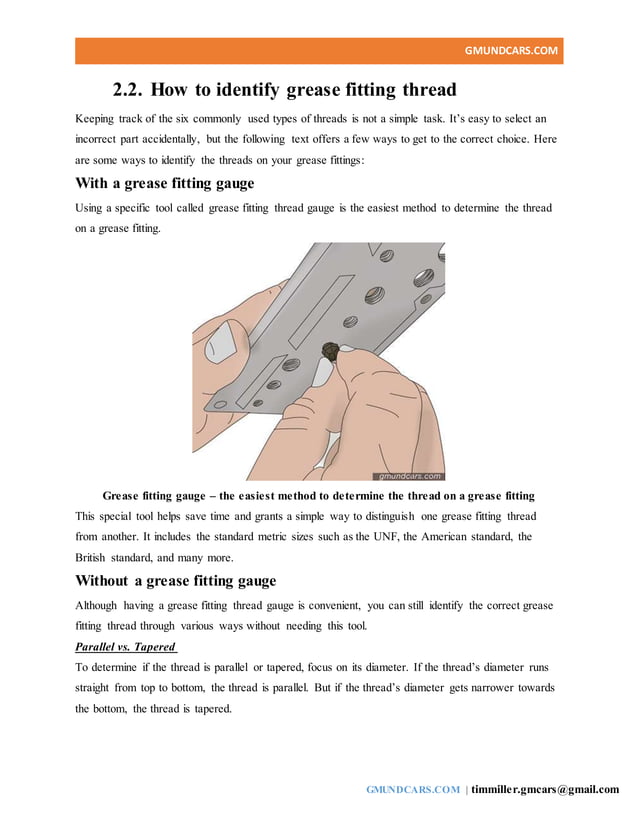 A-Z Guide To Grease Fitting Types, Sizes & Thread Identification | DOCX