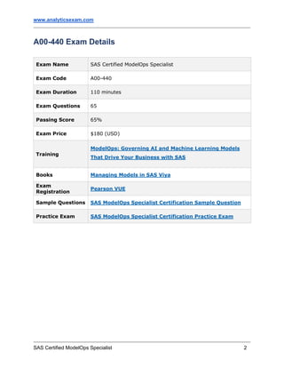 A00-440: Useful Questions for SAS ModelOps Specialist Certification Success | PDF | Computer ...