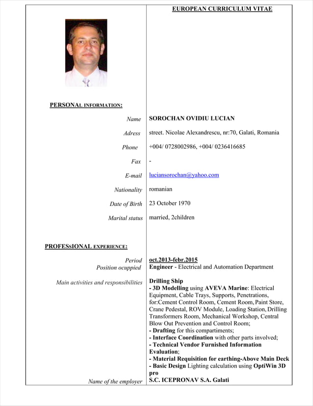 Curriculum Vitae english-Sorochan Ovidiu Lucian | PDF