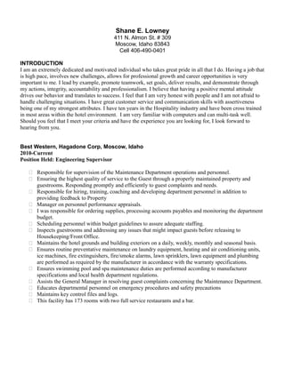 Shane Lowney Resume | RTF