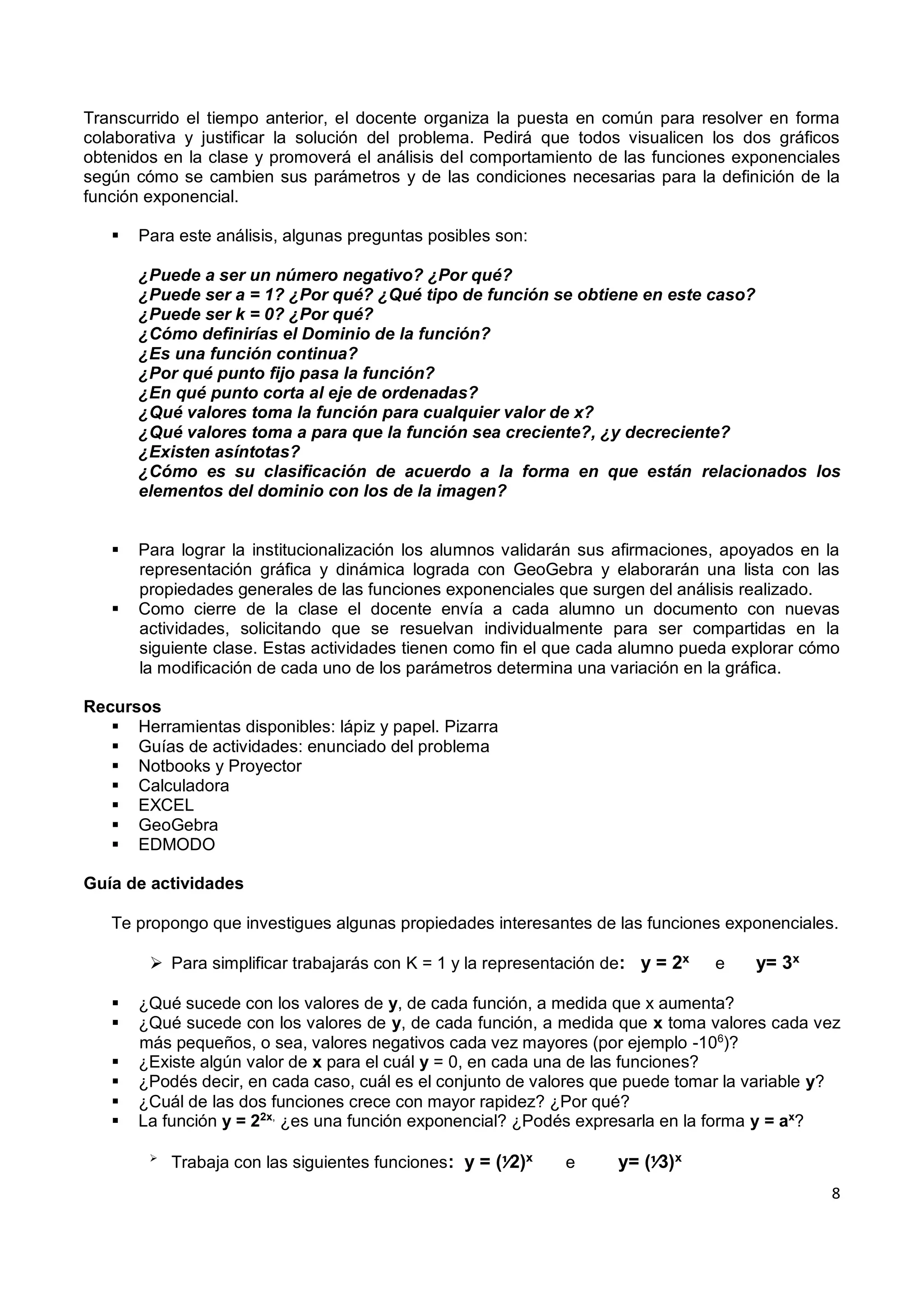 SECUENCIA DIDACTICA - FUNCIONES EXPONENCIALES | PDF