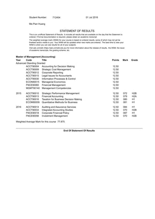 StatementofResults-712454-01_Jul_2016 University of Melbourne | PDF