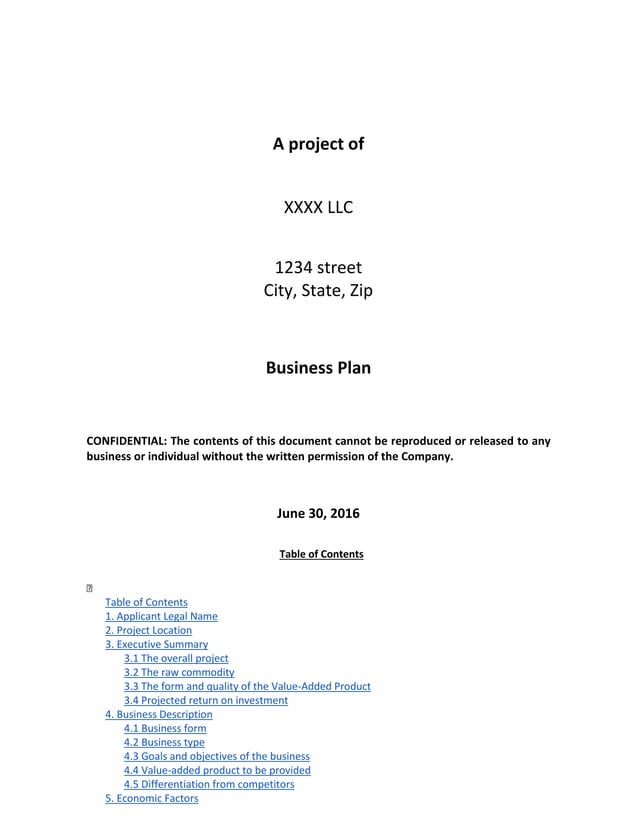 USDA Example Business Plan | PDF