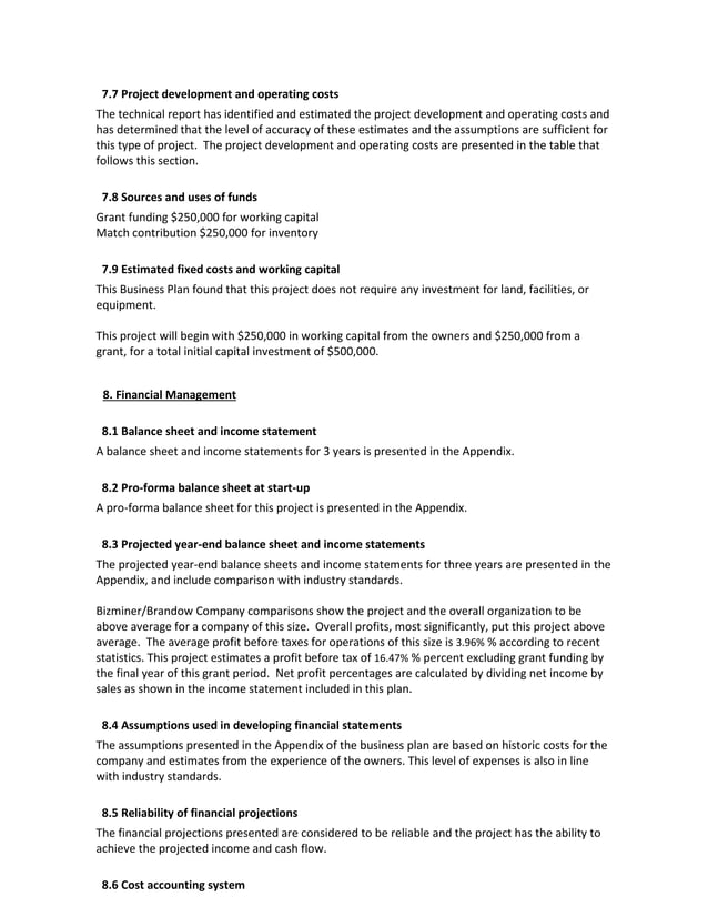 USDA Example Business Plan | PDF