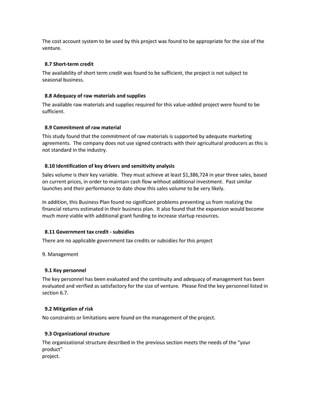 USDA Example Business Plan | PDF