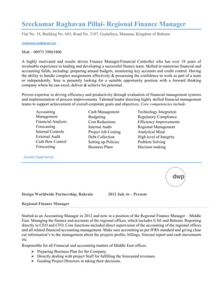 Sreekumar R Pillai - CV | PDF | Business Accounting & Finance | Business