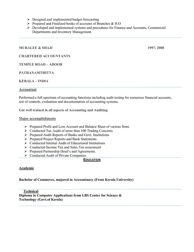 Sreekumar R Pillai - CV | PDF | Business Accounting & Finance | Business