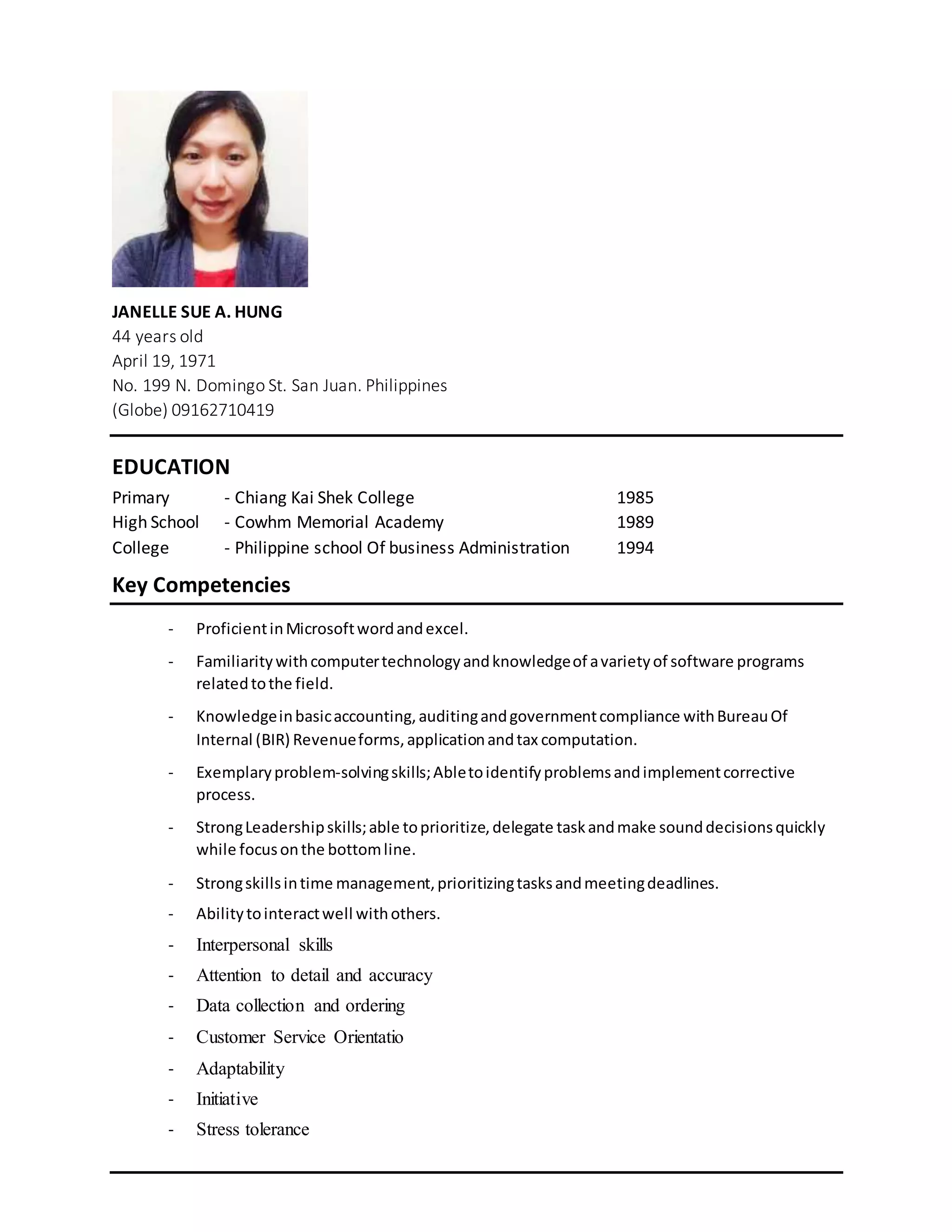 Janelle Sue A. Hung Resume | DOCX