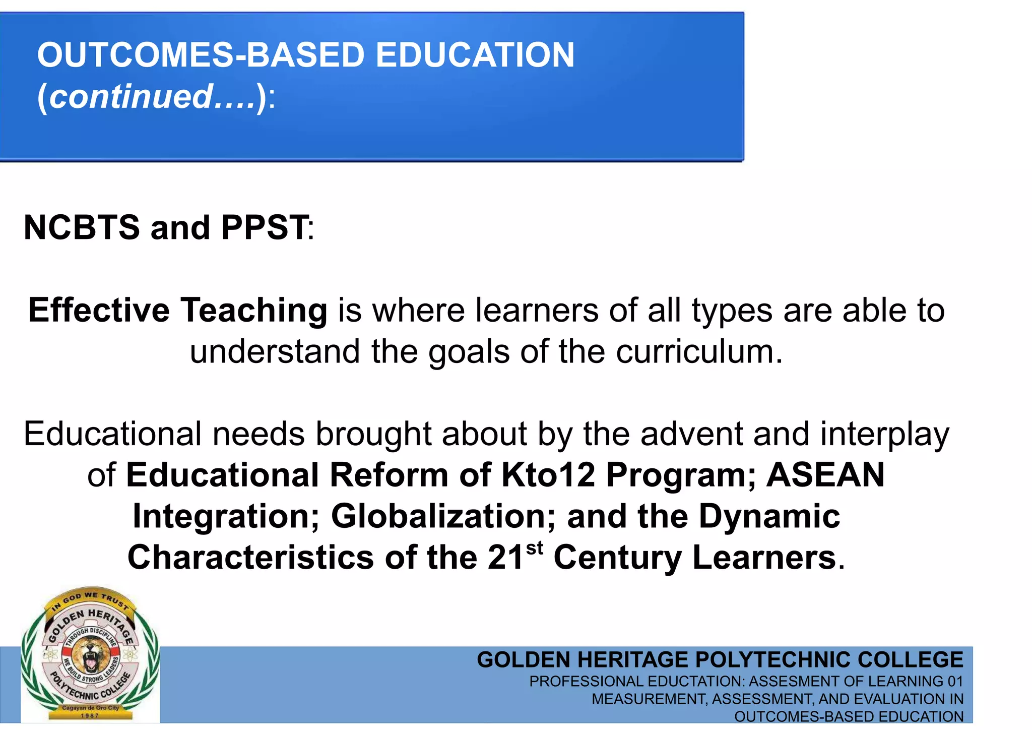 Measurement Assessment and Evaluation in Outcomes-based Education (02 K12_HOTS Full) | PDF