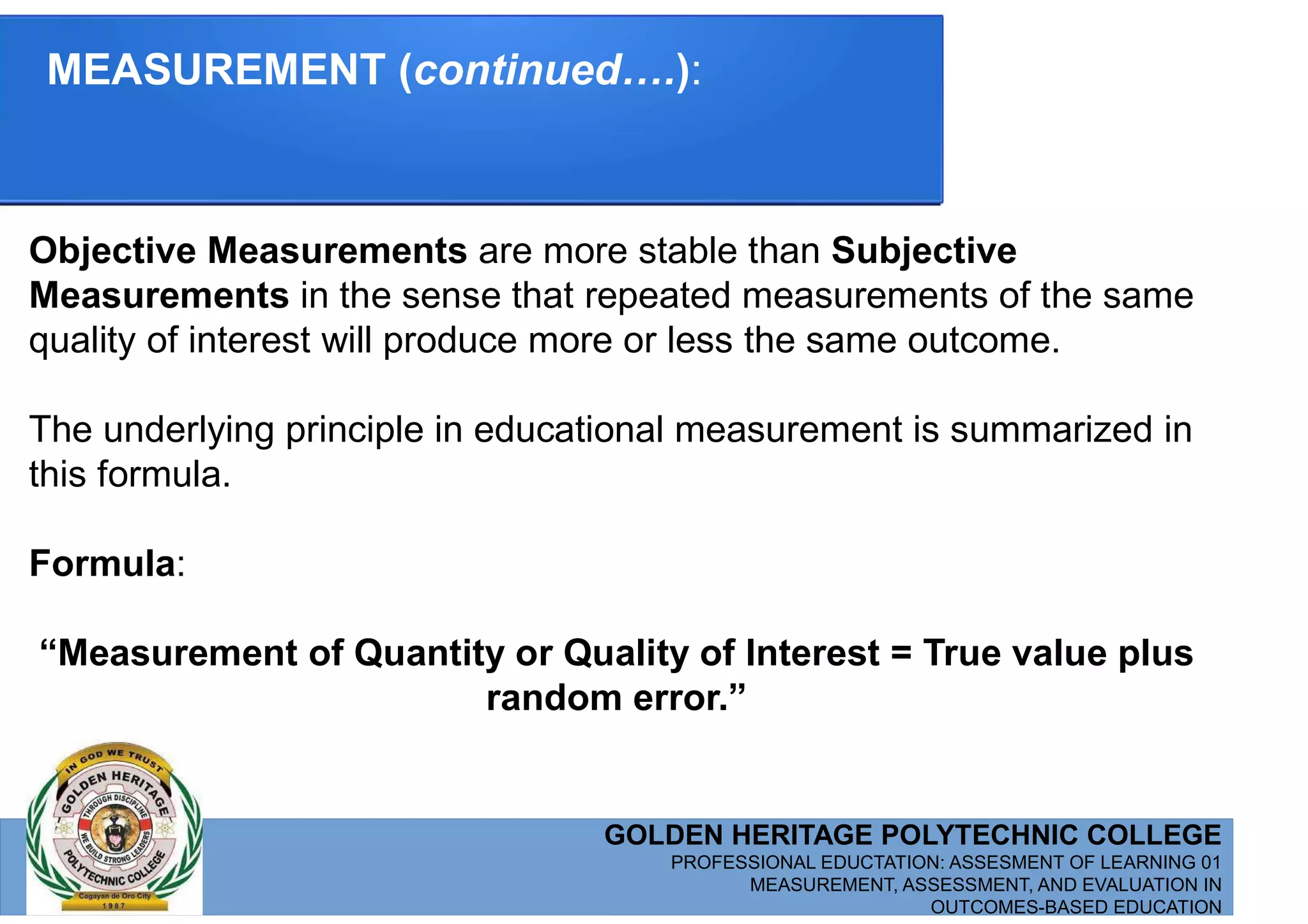 Measurement Assessment and Evaluation in Outcomes-based Education (02 ...