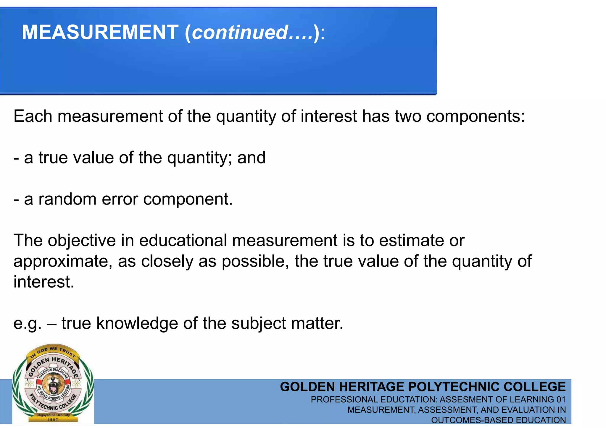 Measurement Assessment and Evaluation in Outcomes-based Education (02 ...