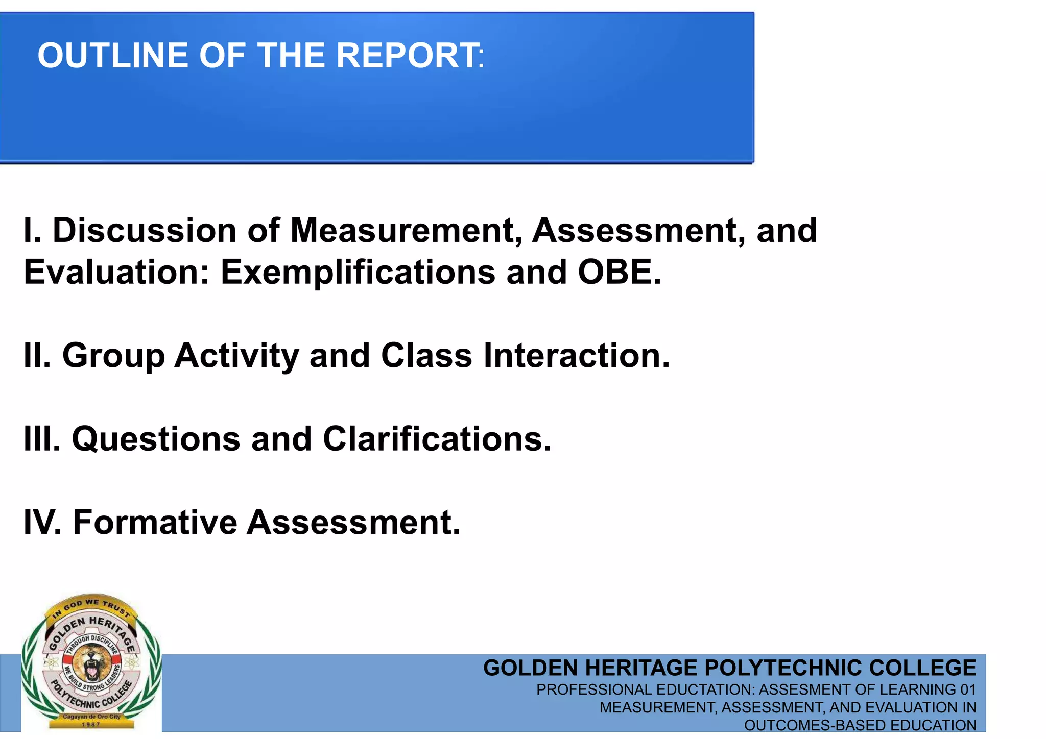 Measurement Assessment and Evaluation in Outcomes-based Education (02 ...