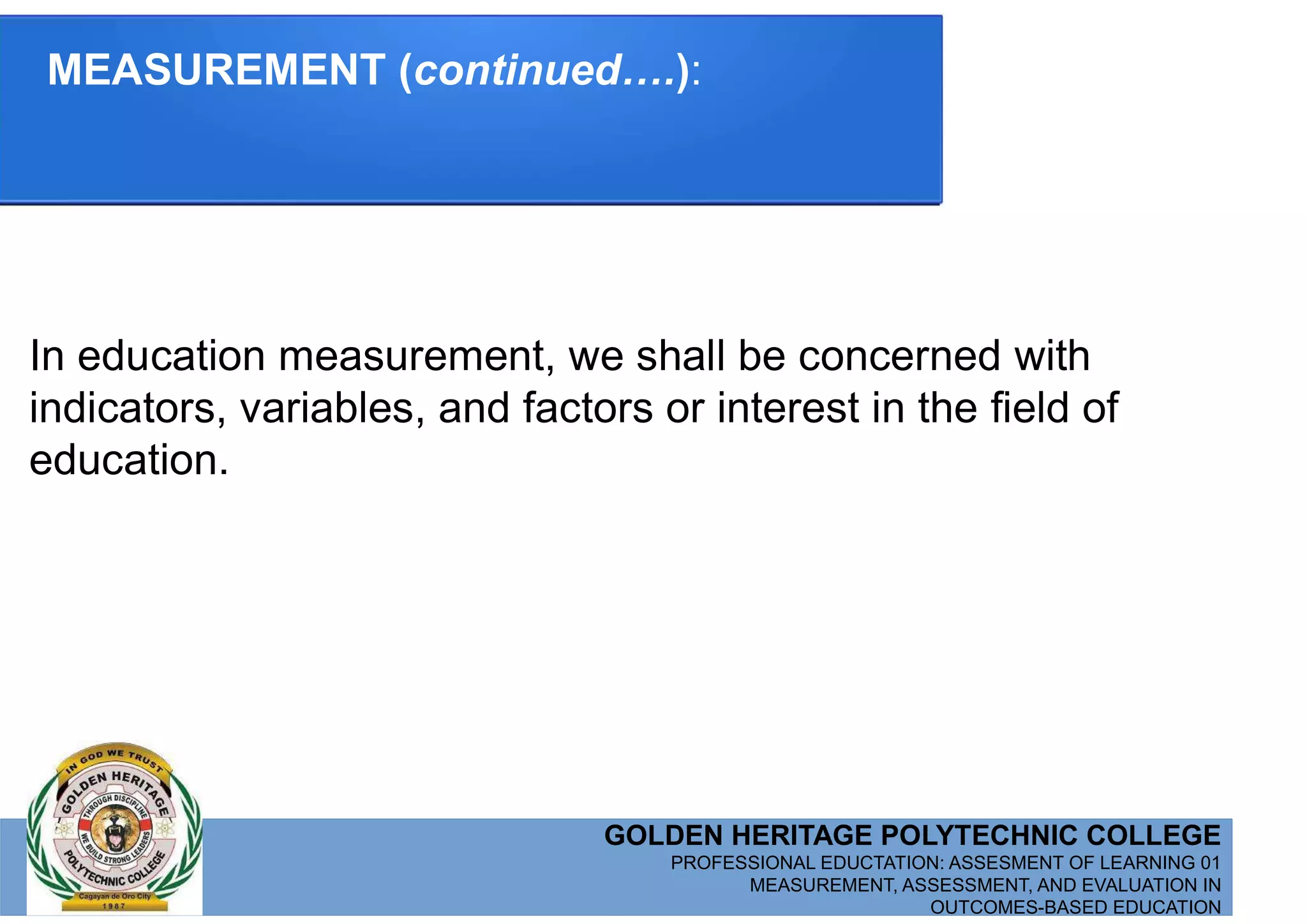 Measurement Assessment and Evaluation in Outcomes-based Education (02 ...