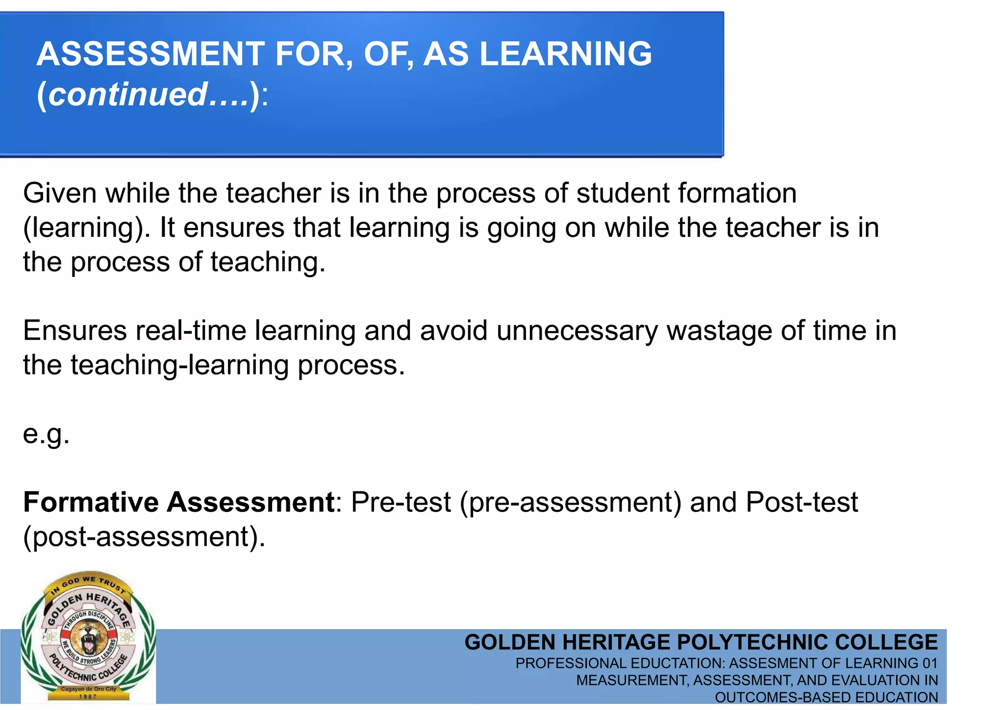 Measurement Assessment and Evaluation in Outcomes-based Education (02 ...