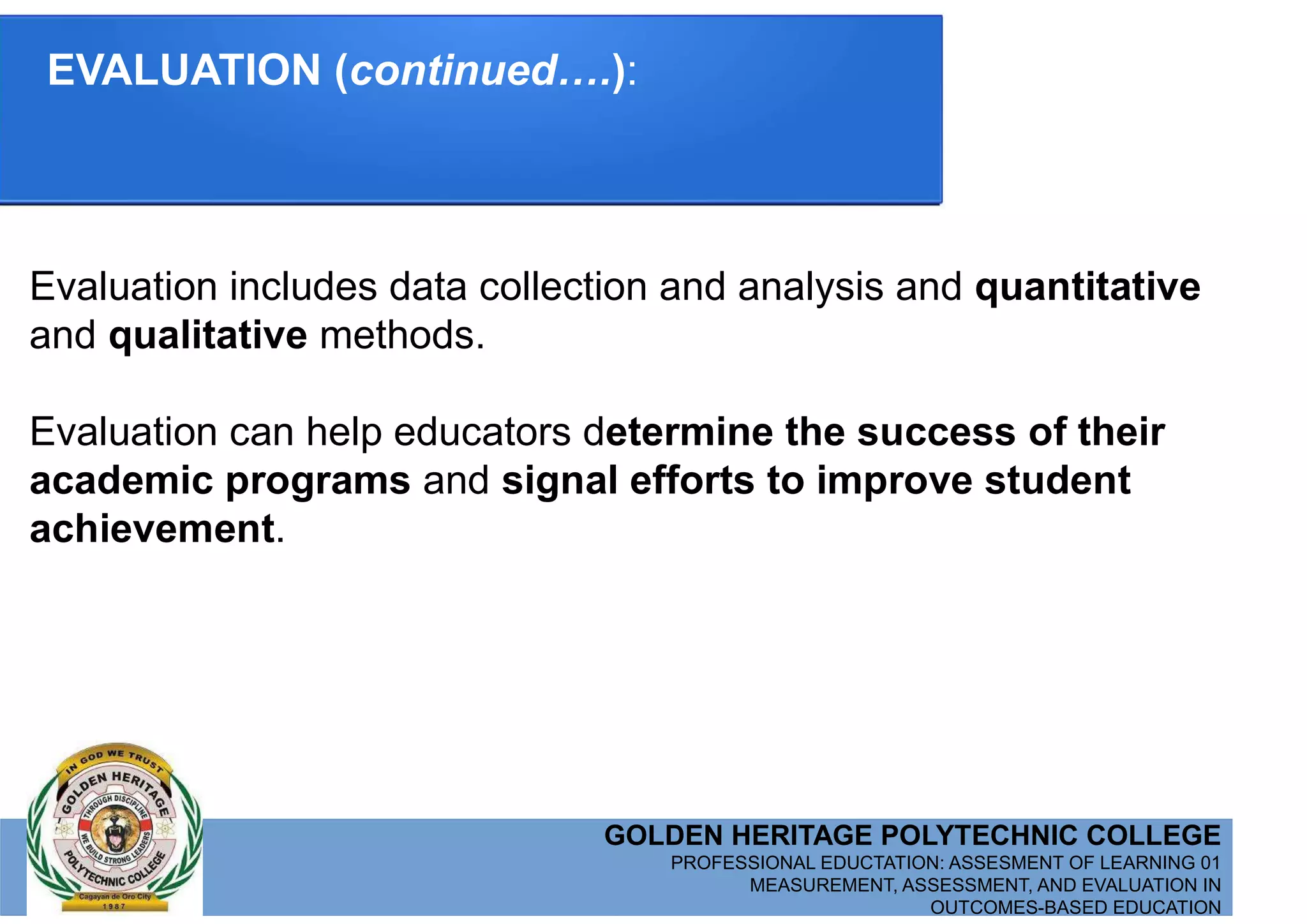 Measurement Assessment and Evaluation in Outcomes-based Education (02 ...