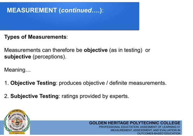 Measurement Assessment and Evaluation in Outcomes-based Education (02 ...
