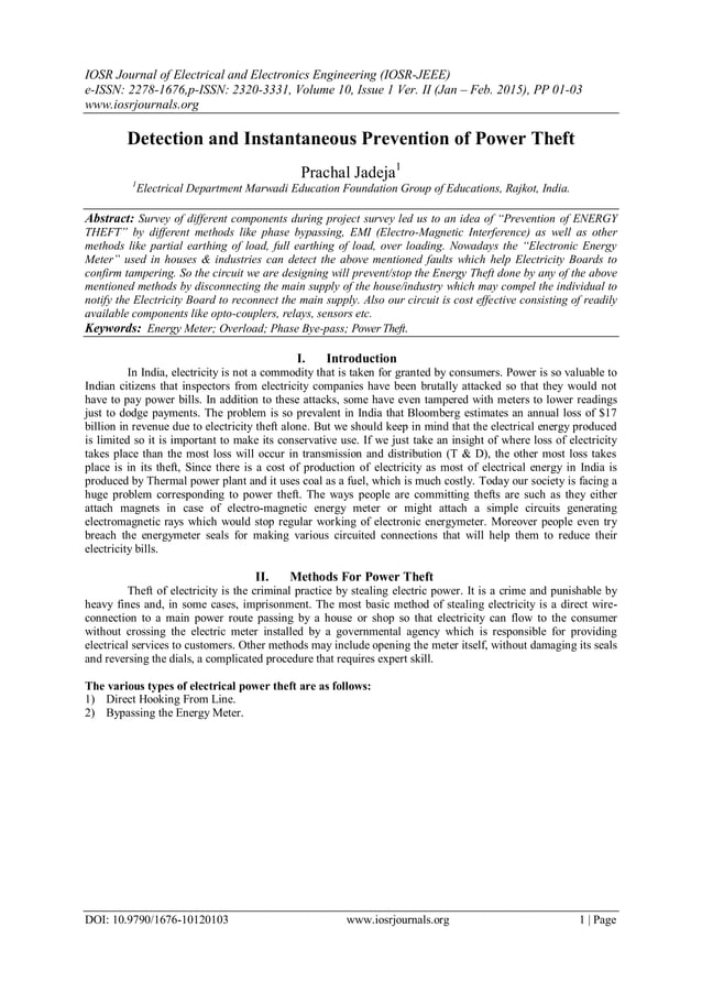 Detection and Instantaneous Prevention of Power Theft | PDF