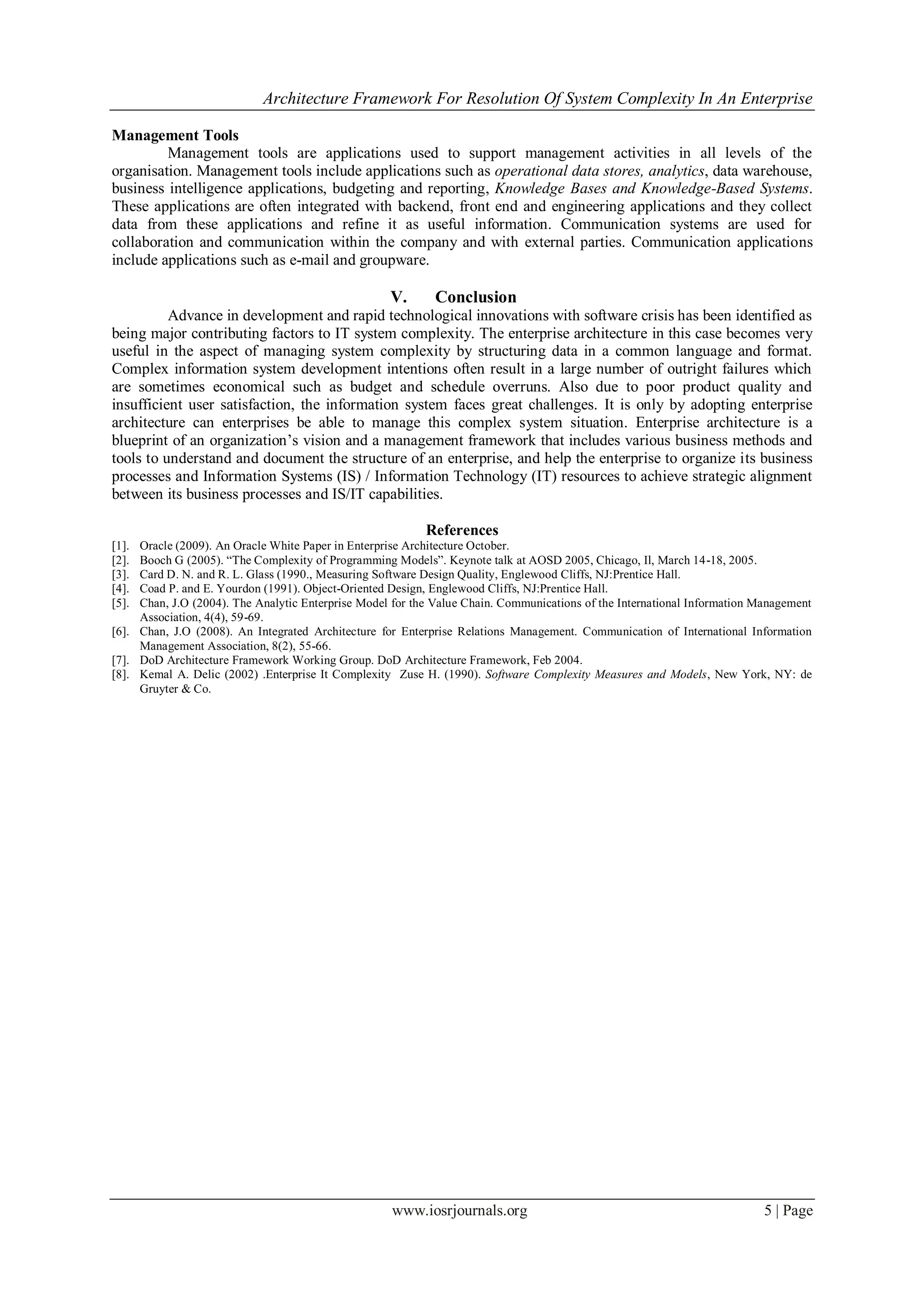 Architecture Framework for Resolution of System Complexity in an Enterprise | PDF