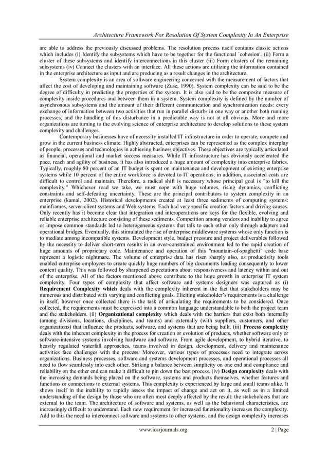 Architecture Framework for Resolution of System Complexity in an ...