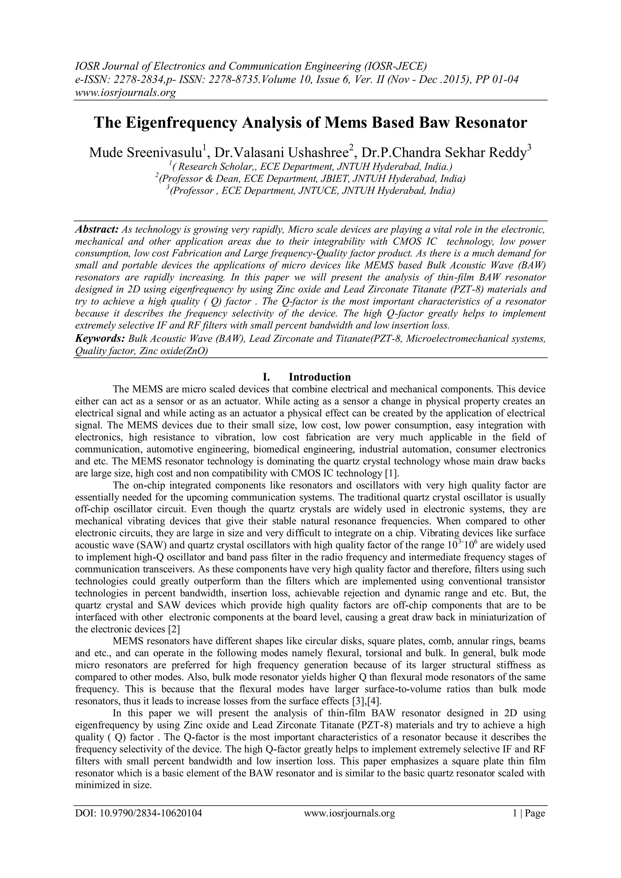 The Eigenfrequency Analysis of Mems Based Baw Resonator | PDF