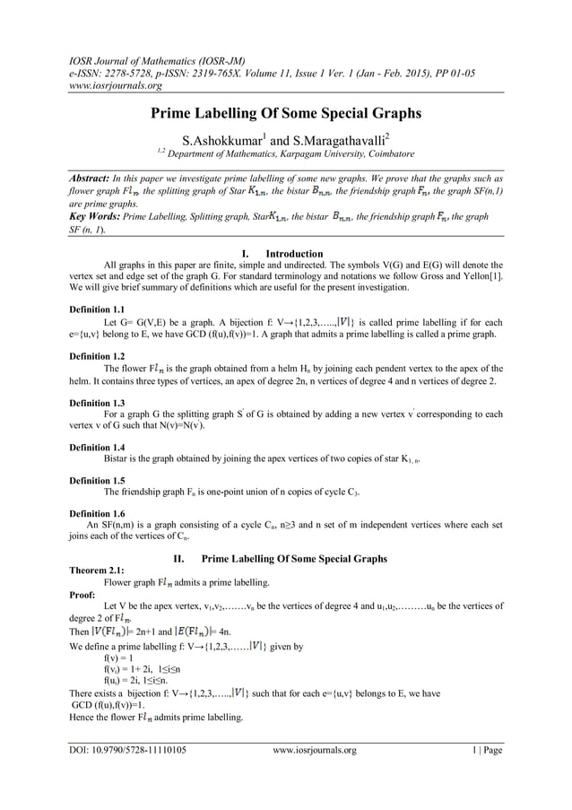 Prime Labelling Of Some Special Graphs | PDF