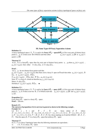 On Some Types of Fuzzy Separation Axioms in Fuzzy Topological Space on Fuzzy Sets | PDF