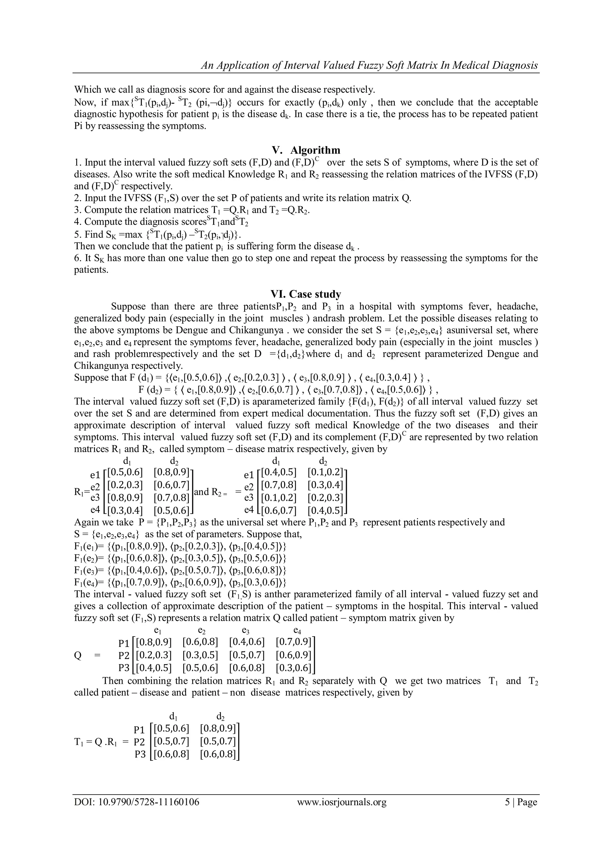 An Application of Interval Valued Fuzzy Soft Matrix In Medical Diagnosis | PDF