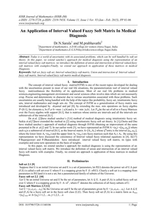 An Application of Interval Valued Fuzzy Soft Matrix In Medical Diagnosis | PDF