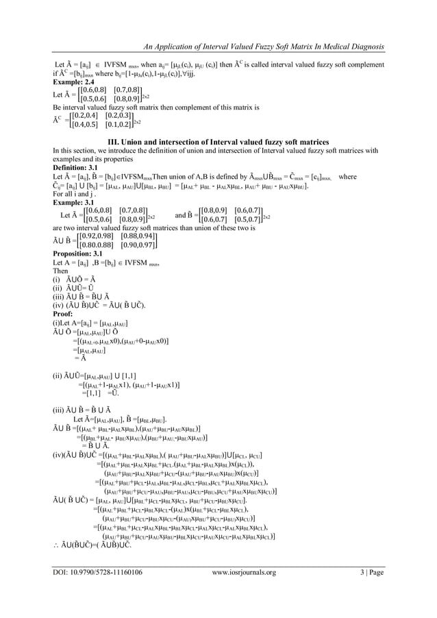 An Application of Interval Valued Fuzzy Soft Matrix In Medical Diagnosis | PDF