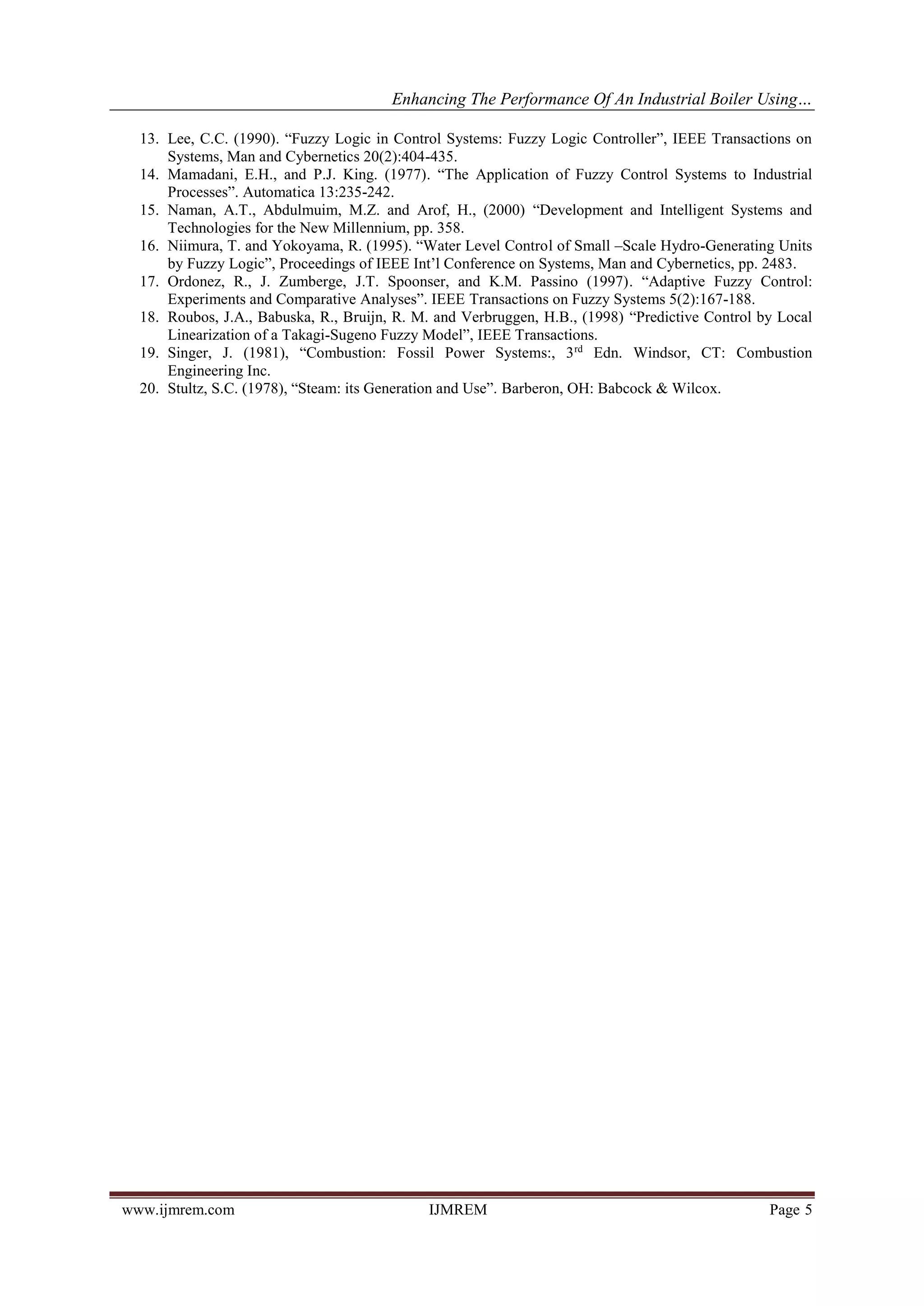 Enhancing the Performance of An Industrial Boiler Using Fuzzy Logic Controller | PDF