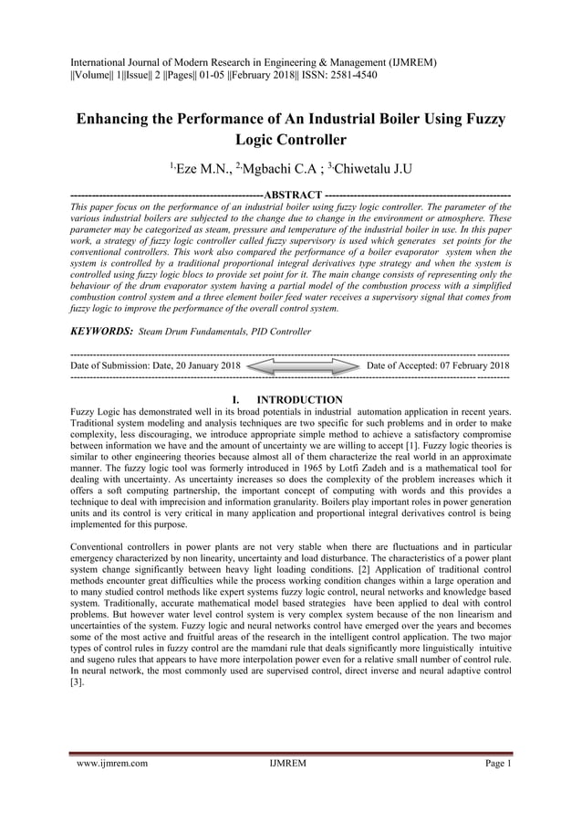 Enhancing the Performance of An Industrial Boiler Using Fuzzy Logic Controller | PDF
