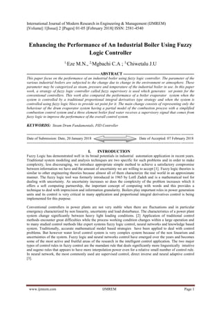 Enhancing the Performance of An Industrial Boiler Using Fuzzy Logic Controller | PDF