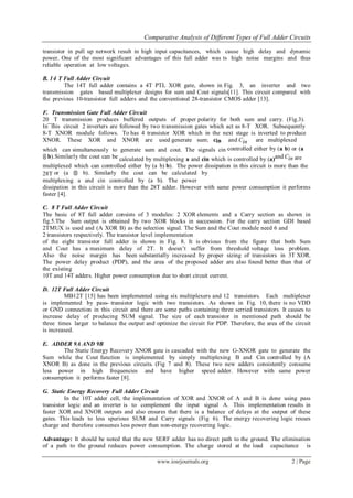 Comparative Analysis of Different Types of Full Adder Circuits | PDF