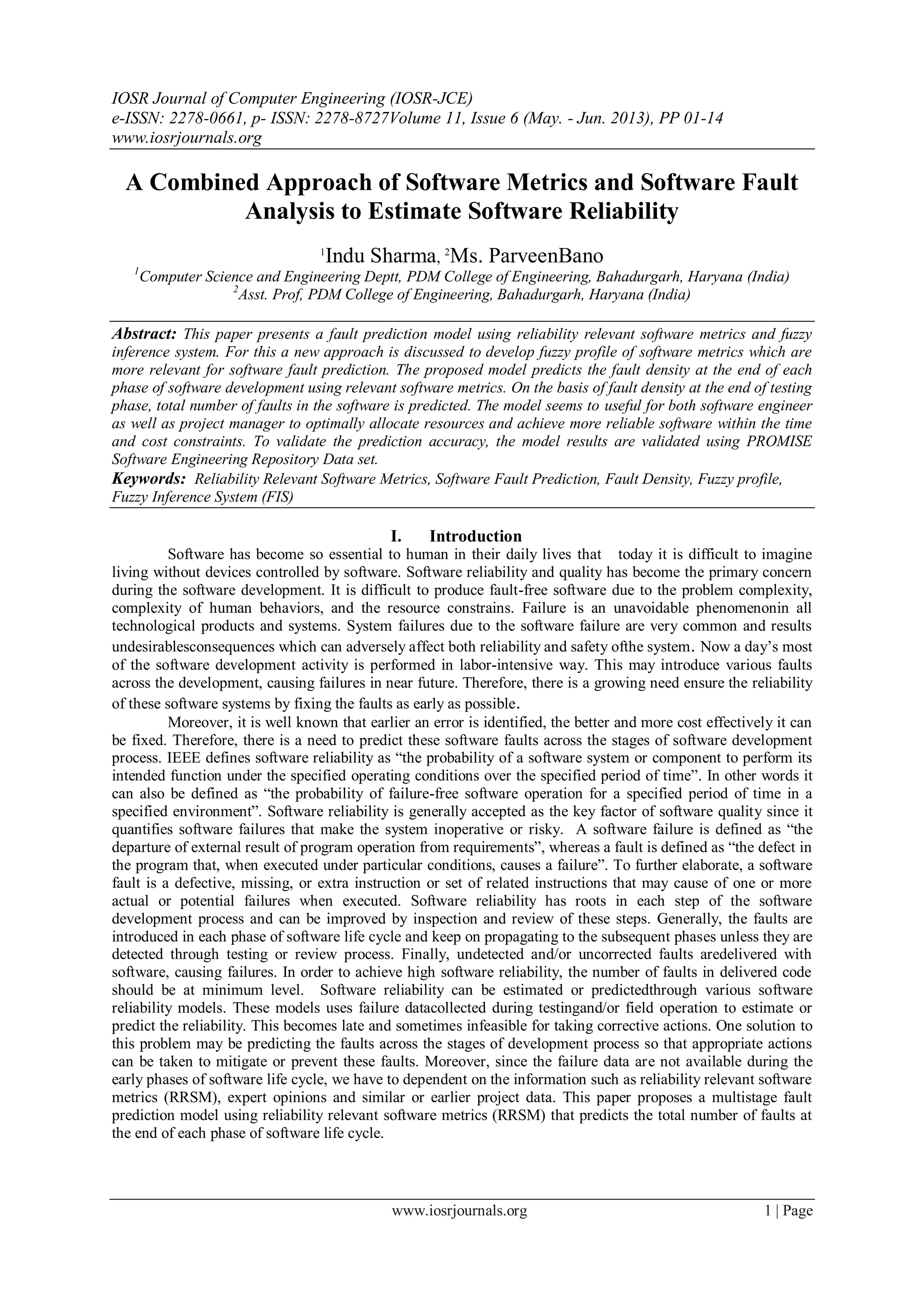 A Combined Approach of Software Metrics and Software Fault Analysis to Estimate Software ...
