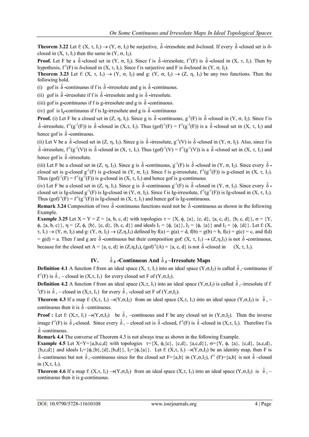 On Some Continuous and Irresolute Maps In Ideal Topological Spaces | PDF