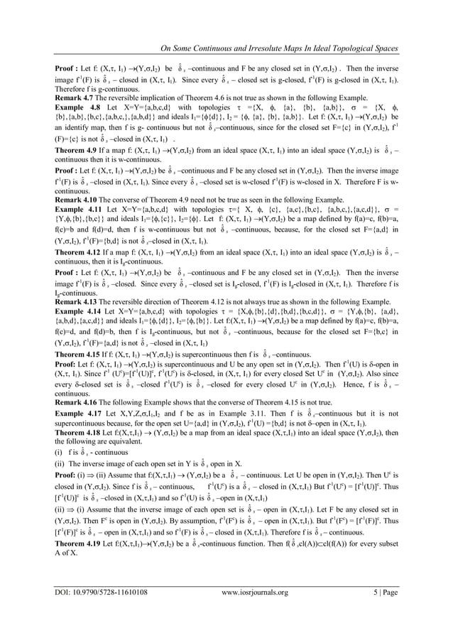 On Some Continuous and Irresolute Maps In Ideal Topological Spaces | PDF